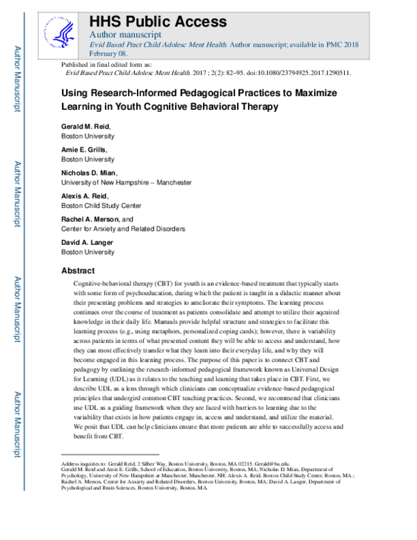 (PDF) Using Research-Informed Pedagogical Practices to Maximize Learning in Youth Cognitive ...