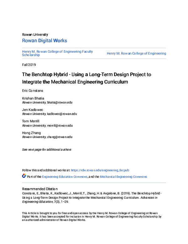(PDF) The Benchtop Hybrid-Using a Long-Term Design Project to Integrate ...
