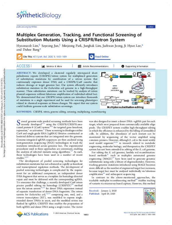 (PDF) Multiplex Generation, Tracking, and Functional Screening of Substitution Mutants Using a ...