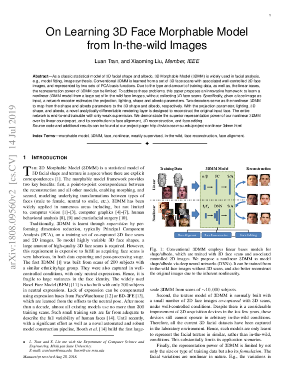 Pdf Learning Nonlinear 3d Morphable Models From Wild Images