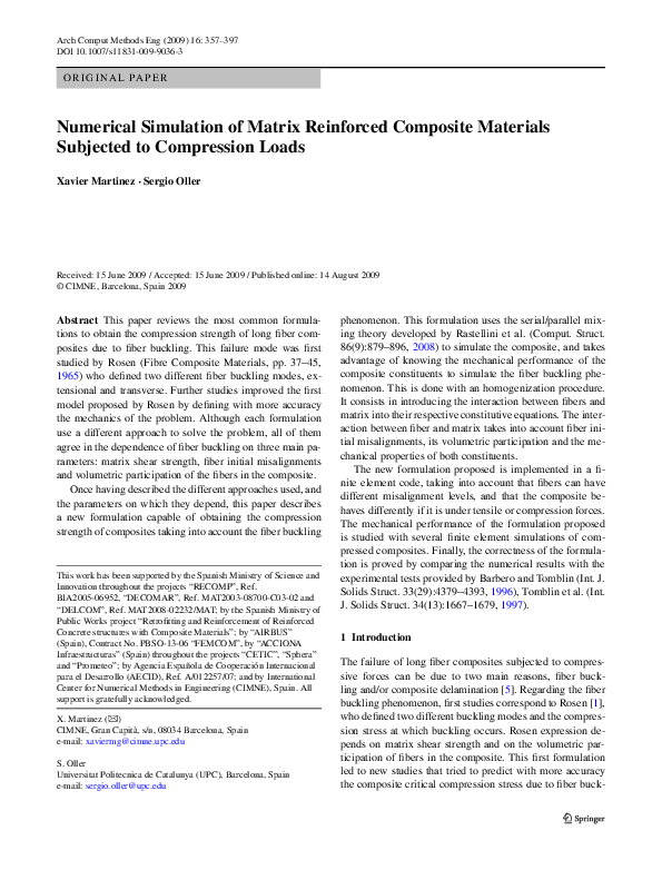 (PDF) Numerical Simulation of Matrix Reinforced Composite Materials Subjected to Compression Loads