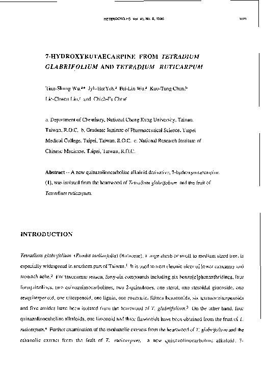 (PDF) 7-Hydroxyrutaecarpine from Tetradium glabrifolium and Tetradium ...