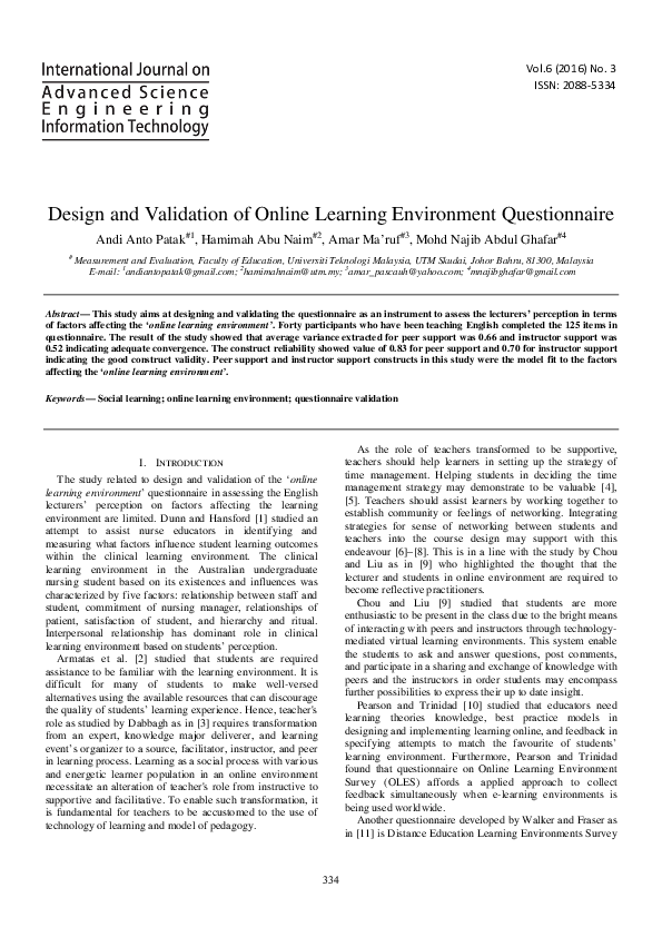 (PDF) Design and Validation of Online Learning Environment ...