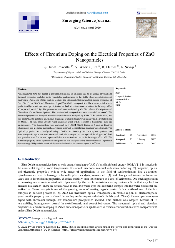 (PDF) Effects of Chromium Doping on the Electrical Properties of ZnO Nanoparticles