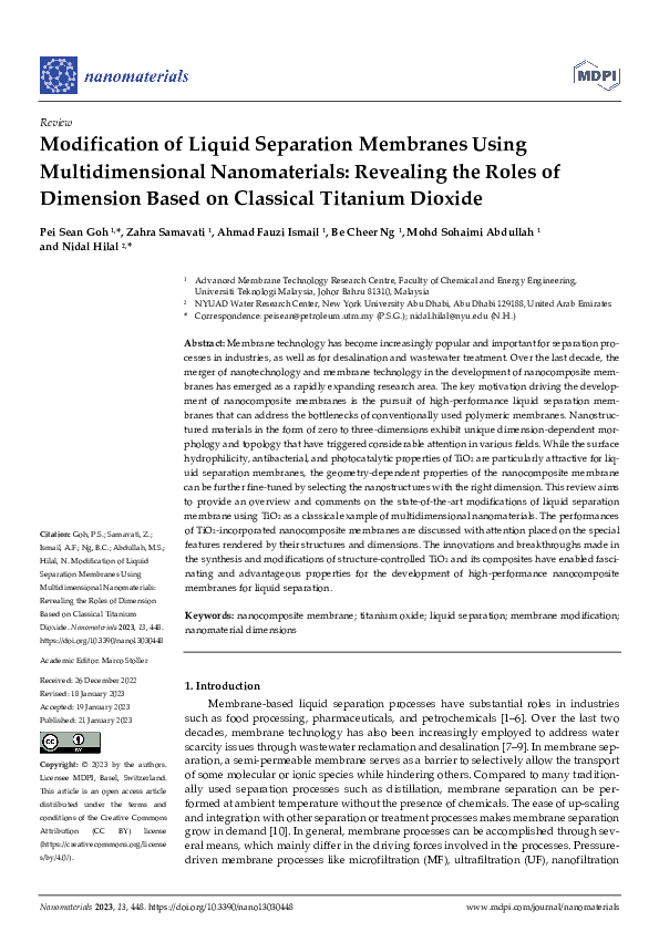 (PDF) Modification of Liquid Separation Membranes Using ...