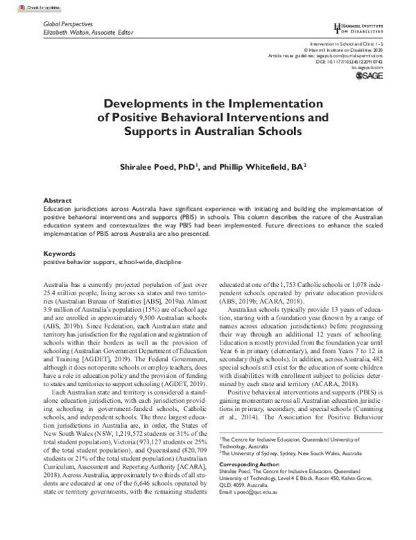 (PDF) Developments in the Implementation of Positive Behavioral ...
