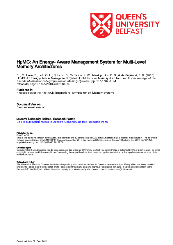 (PDF) HpMC: An Energy-aware Management System of Multi-level Memory Architectures | Edgar Leon ...