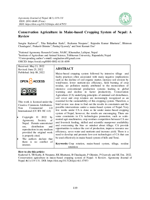 (PDF) Conservation Agriculture in Maize-based Cropping System of Nepal ...