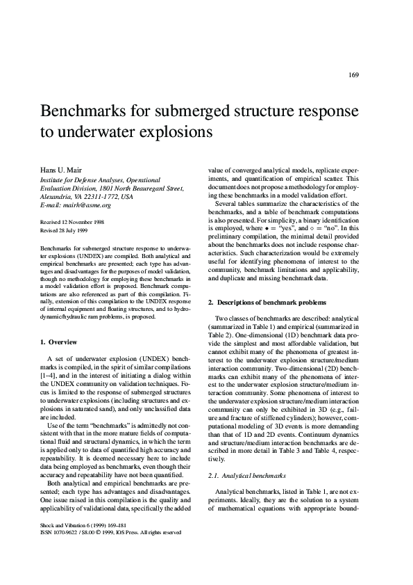 (PDF) Submerged Structure Response Benchmarks for Underwater Explosions