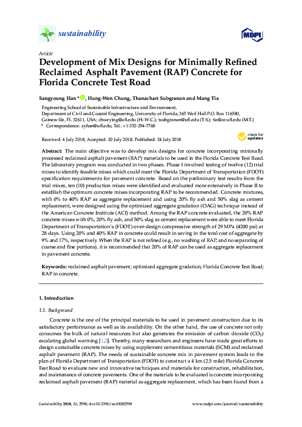 Pdf Development Of Mix Designs For Minimally Refined Reclaimed Asphalt Pavement Rap Concrete