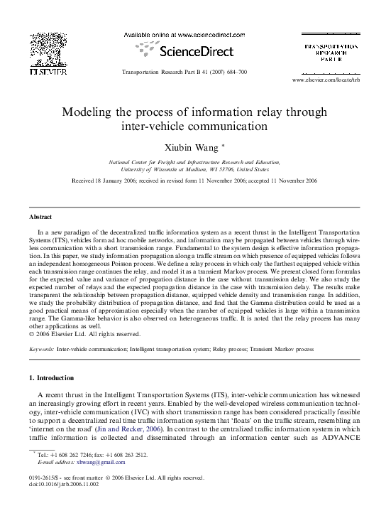 (PDF) Modeling the process of information relay through inter-vehicle ...