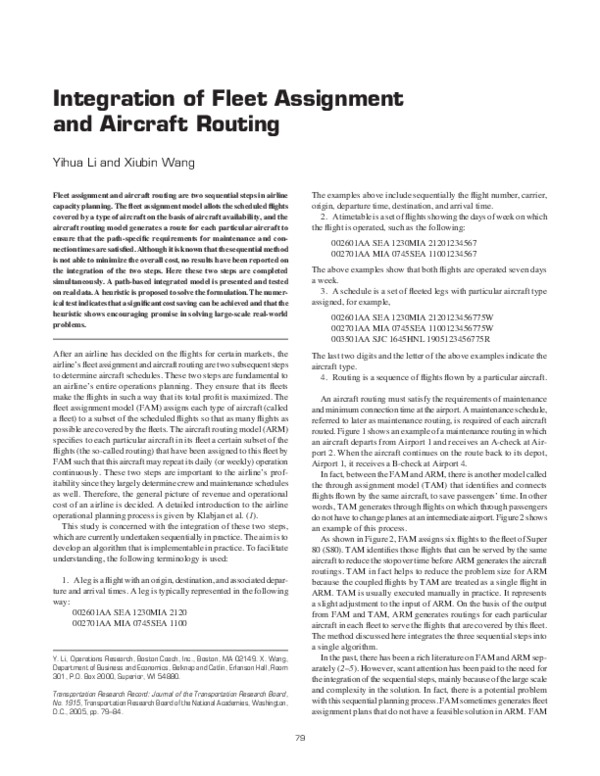 (PDF) Integration of Fleet Assignment and Aircraft Routing