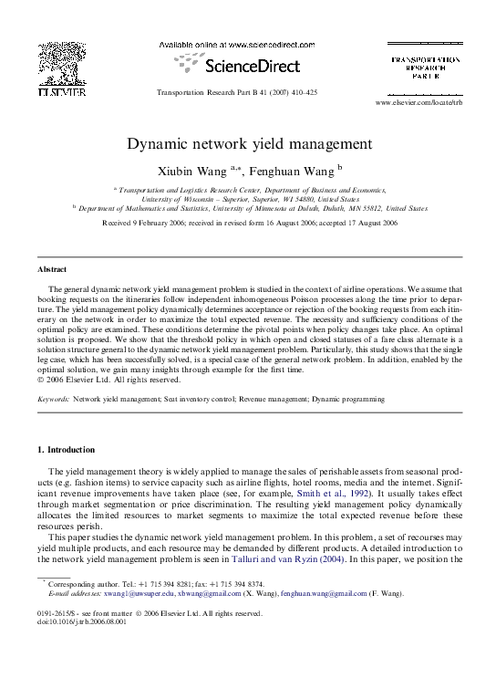 (PDF) Dynamic network yield management