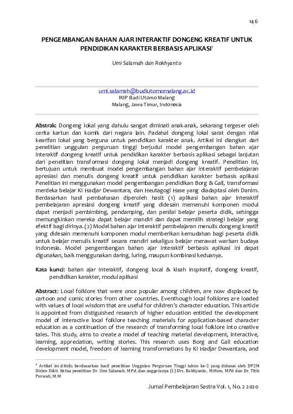 (PDF) Pengembangan Bahan Ajar Interaktif Dongeng Kreatif Untuk Pendidikan Karakter Berbasis Aplikasi