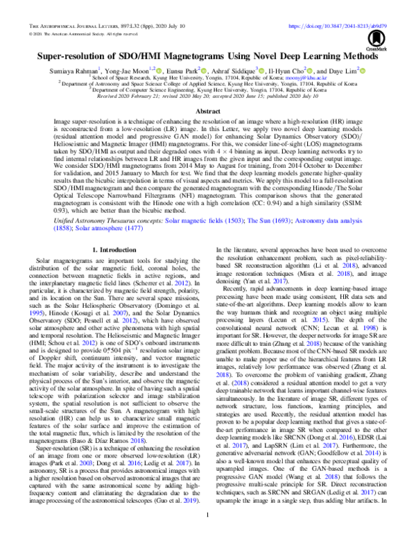 (PDF) Super-resolution of SDO/HMI Magnetograms Using Novel Deep Learning Methods
