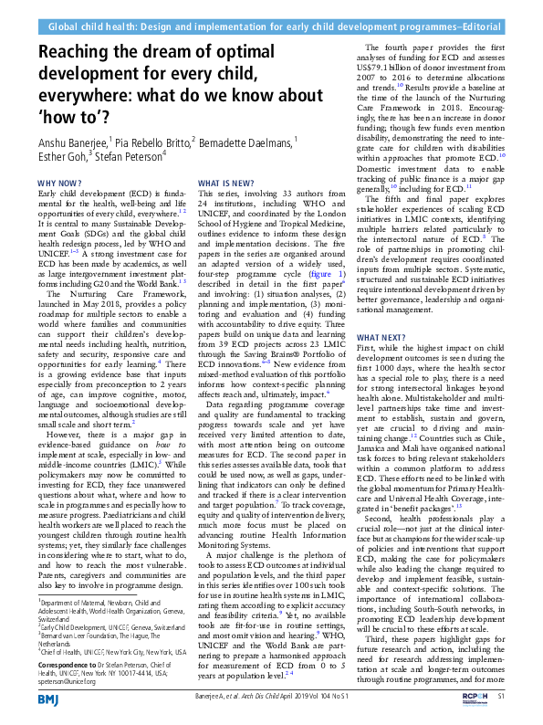 (PDF) Reaching the dream of optimal development for every child ...