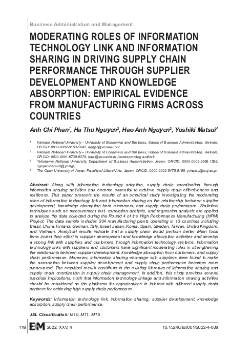 (PDF) Moderating Roles of Information Technology Link and Information Sharing in Driving Supply ...