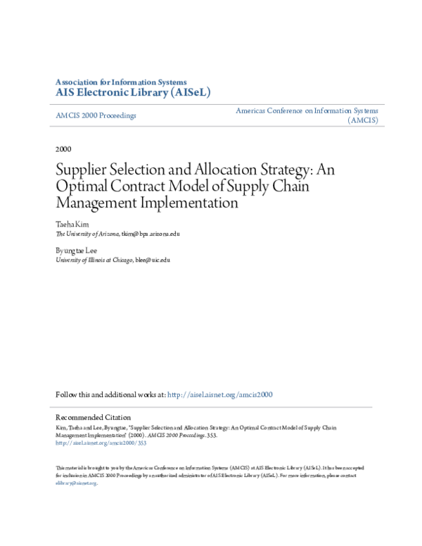 Pdf Supplier Selection And Allocation Strategy An Optimal Contract