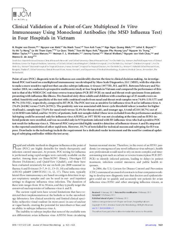 (PDF) Clinical Validation of a Point-of-Care Multiplexed In Vitro ...