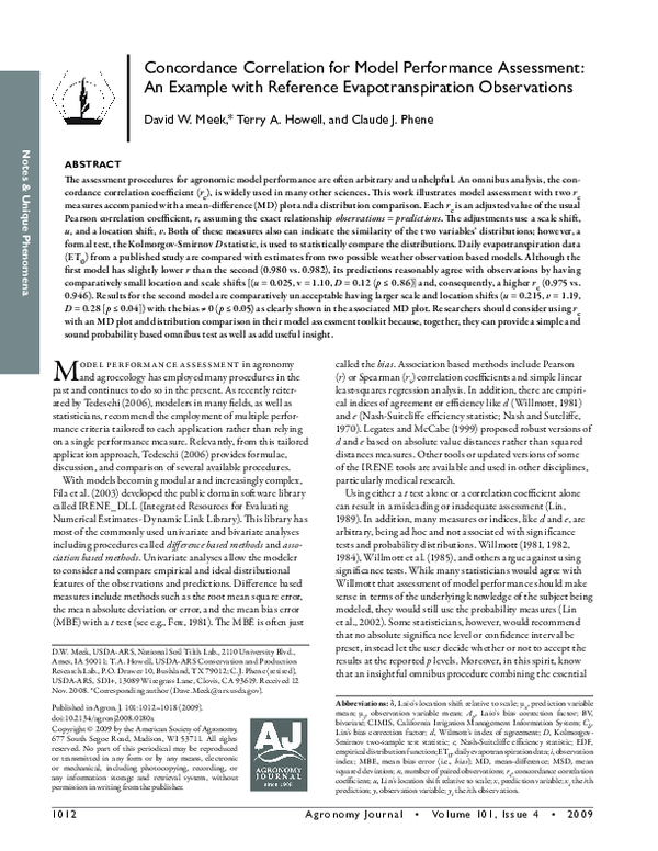 (PDF) Concordance Correlation for Model Performance Assessment: An ...