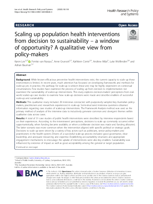 (PDF) Scaling up population health interventions from decision to ...