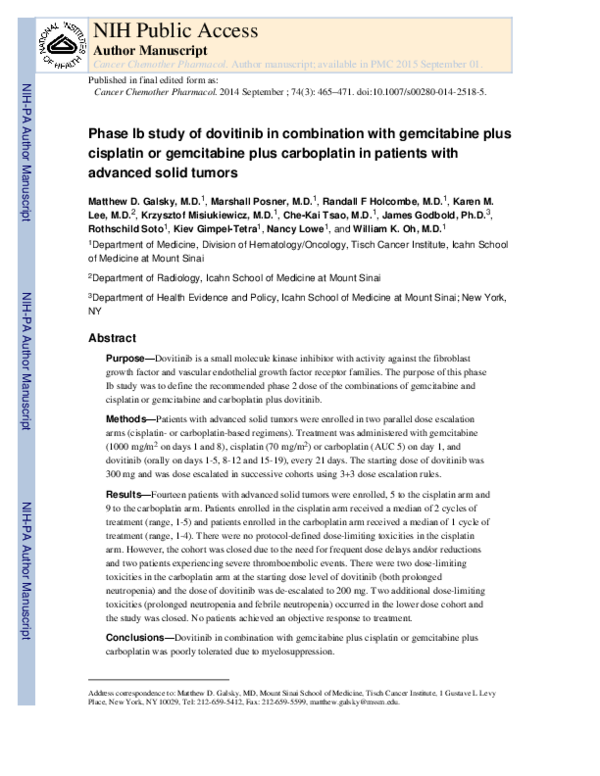 (PDF) Phase Ib study of dovitinib in combination with gemcitabine plus cisplatin or gemcitabine ...