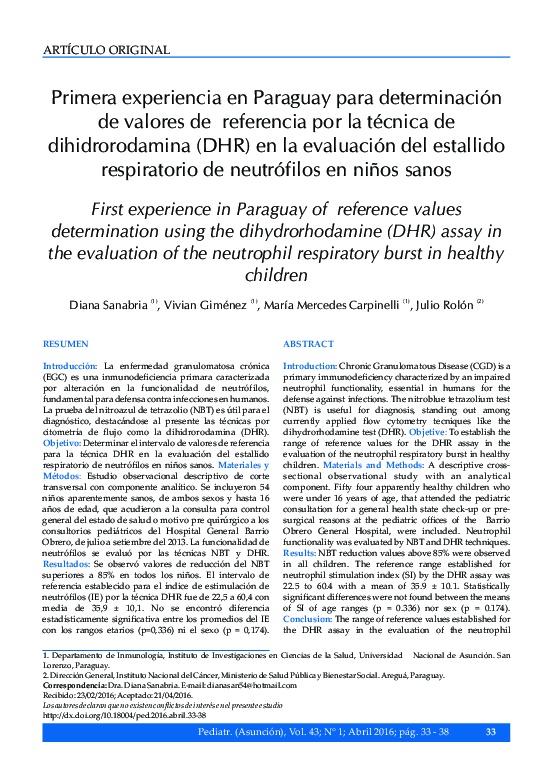 (PDF) First experience in Paraguay of reference values determination ...