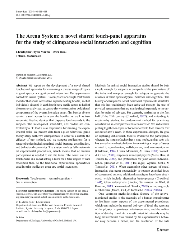 (PDF) The Arena System: a novel shared touch-panel apparatus for the ...