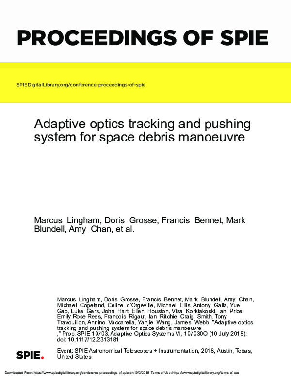 (PDF) Adaptive optics tracking and pushing system for space debris manoeuvre