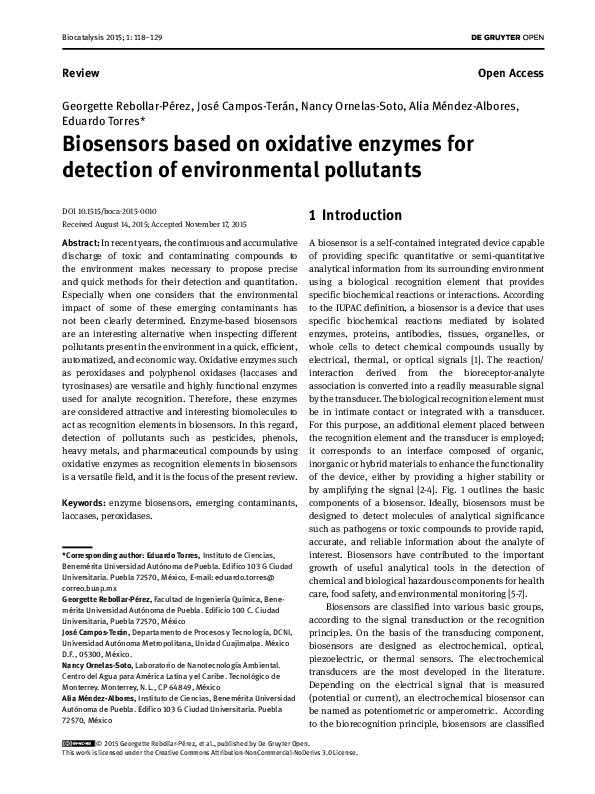(PDF) Biosensors based on oxidative enzymes for detection of ...
