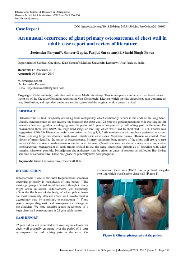 (PDF) An unusual occurrence of giant primary osteosarcoma of chest wall ...