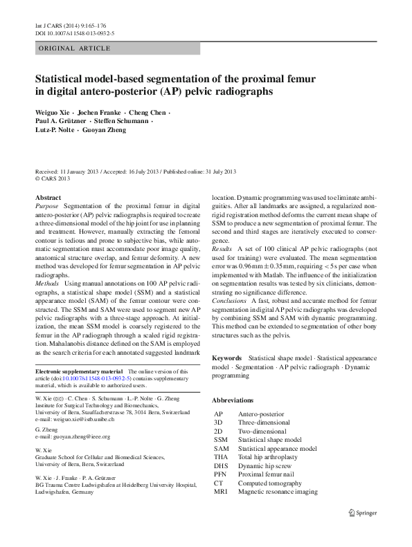 Pdf Statistical Model Based Segmentation Of The Proximal Femur In Digital Antero Posterior Ap