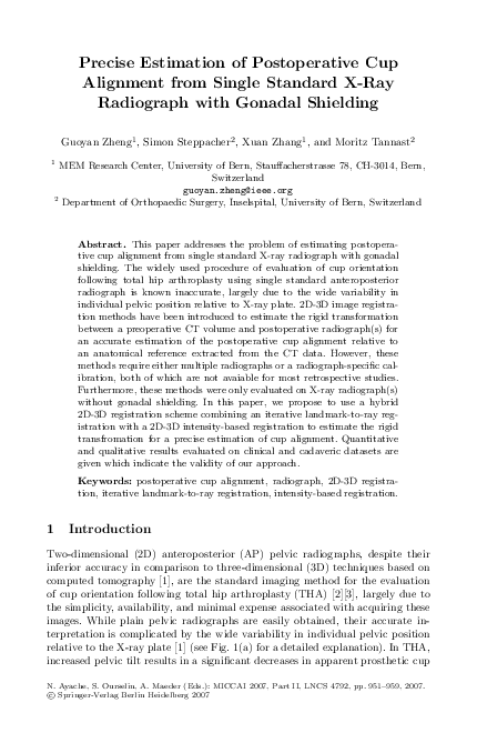 (PDF) Precise Estimation of Postoperative Cup Alignment from Single ...
