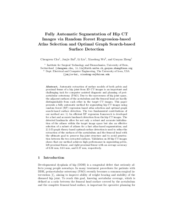Pdf Fully Automatic Segmentation Of Hip Ct Images Via Random Forest Regression Based Atlas