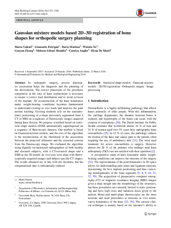 (PDF) Gaussian mixture models based 2D-3D registration of bone shapes ...
