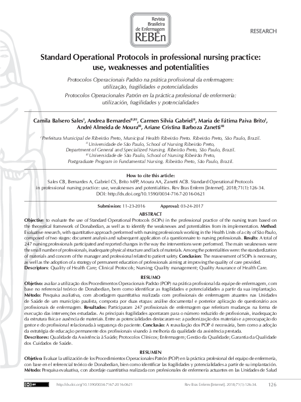 (PDF) Evaluating Standard Operational Protocols in Nursing Practice
