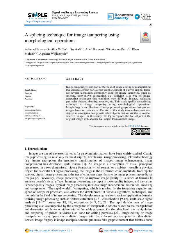 (PDF) A Splicing Technique for Image Tampering using Morphological ...