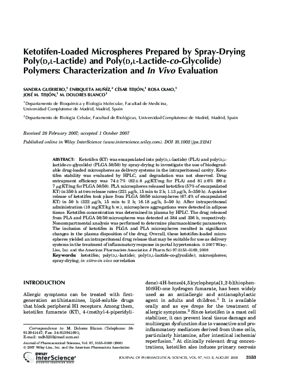 (PDF) Ketotifen-Loaded Microspheres Prepared by Spray-Drying Poly (D,L ...