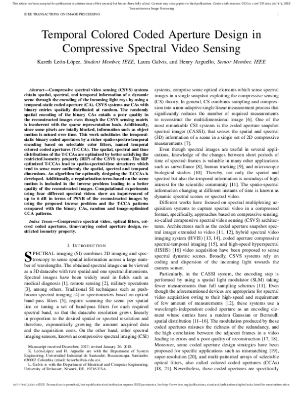 (PDF) Temporal Colored Coded Aperture Design in Compressive Spectral ...