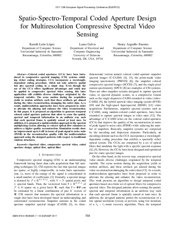 (PDF) Spatio-spectro-temporal coded aperture design for multiresolution compressive spectral ...