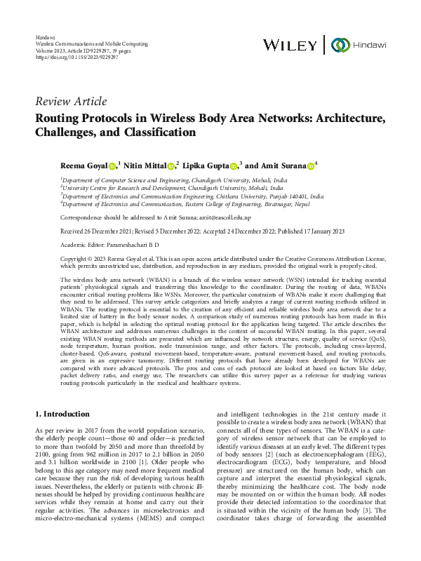 Pdf Routing Protocols In Wireless Body Area Networks Architecture Challenges And Classification 7746