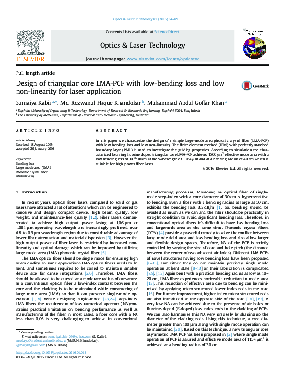 (PDF) Design of triangular core LMA-PCF with low-bending loss and low ...
