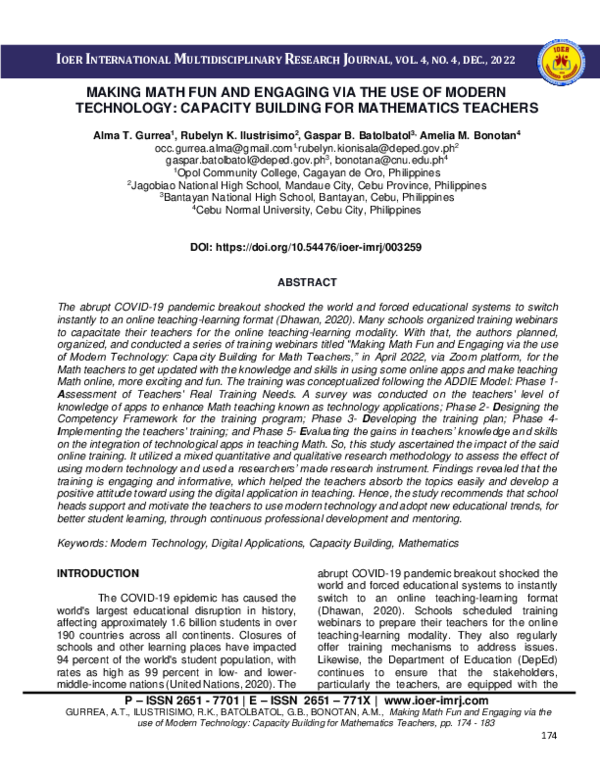 (PDF) MAKING MATH FUN AND ENGAGING VIA THE USE OF MODERN TECHNOLOGY ...