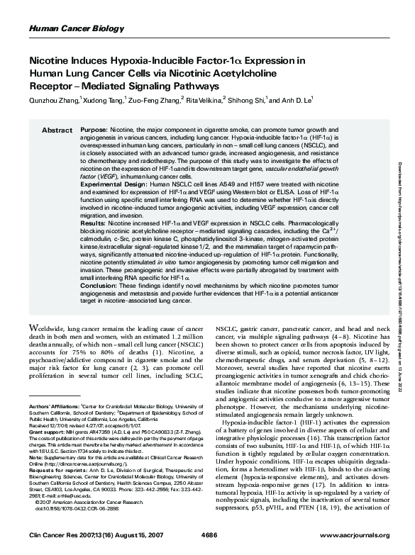 (PDF) Nicotine Induces Hypoxia-Inducible Factor-1α Expression in Human ...