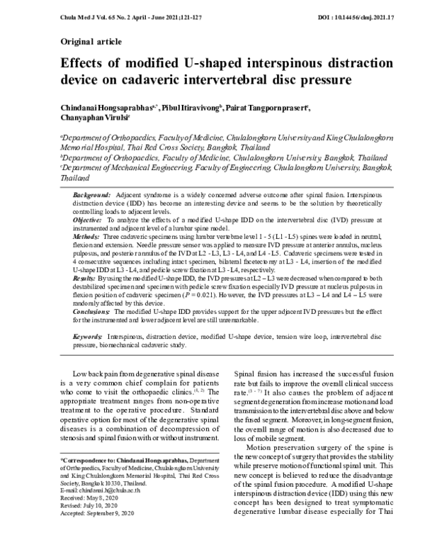 (PDF) Effects of modified U-shaped interspinous distraction device on ...