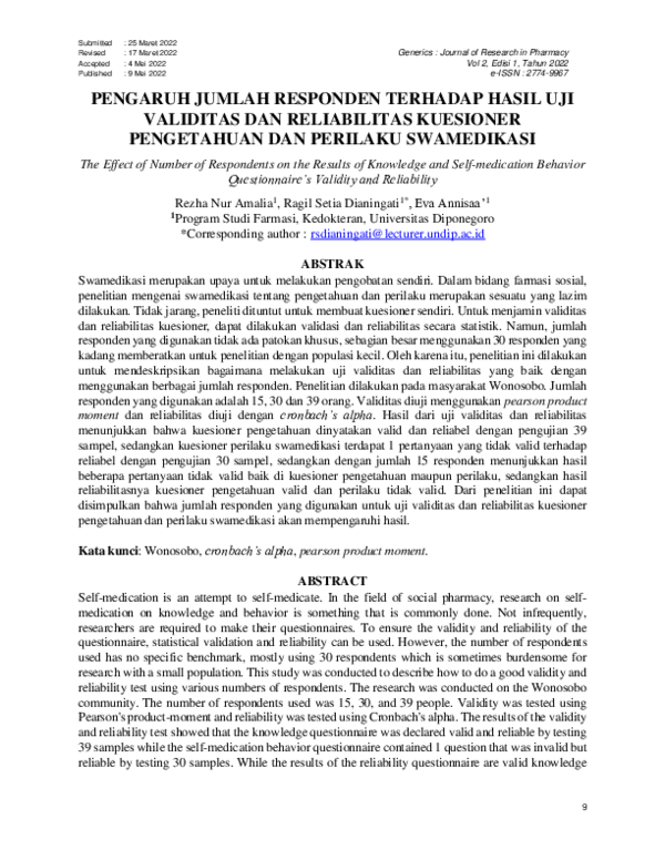 (PDF) Pengaruh Jumlah Responden terhadap Hasil Uji Validitas dan Reliabilitas Kuesioner ...