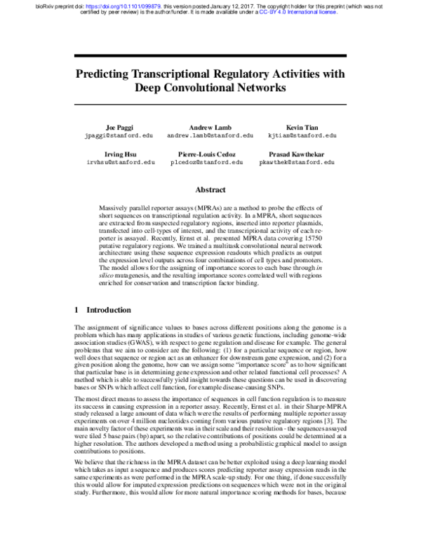 (PDF) Predicting Transcriptional Regulatory Activities with Deep ... (PDF) Predicting Transcriptional Regulatory Activities with Deep ...