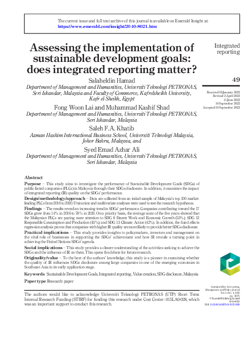 (PDF) Assessing the implementation of sustainable development goals: does integrated reporting ...