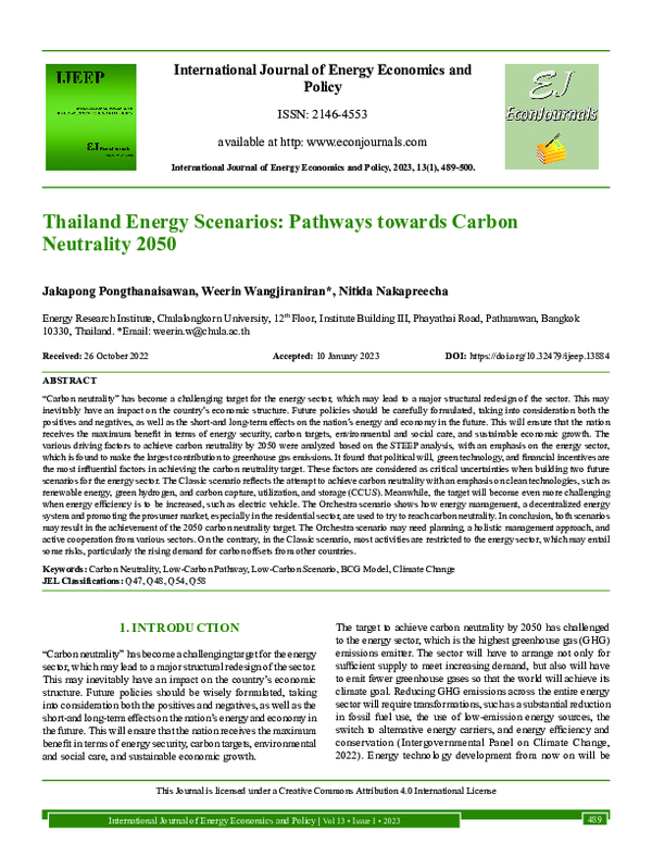 (PDF) Thailand Energy Scenarios: Pathways towards Carbon Neutrality 2050