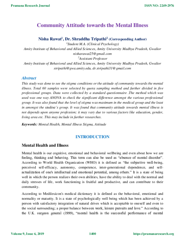 (PDF) Community Attitude towards the Mental Illness